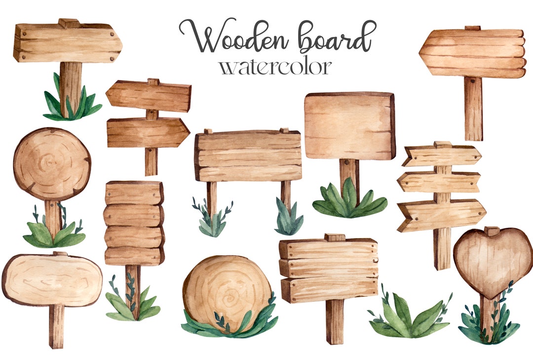 Watercolor Wooden Flowers Clipart PNG. Wooden Pointer, Board - Etsy