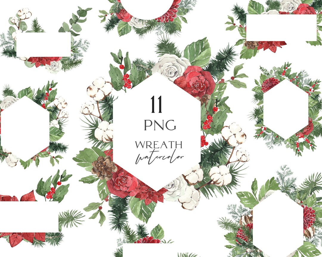 Christmas Frames Clipart Watercolor Spruce Flower Clipart - Etsy