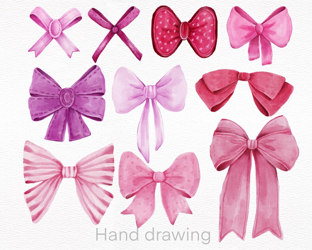 Watercolor Clipart Png, Pink Watercolor Bows, Holiday Cute Bows, Hand ...