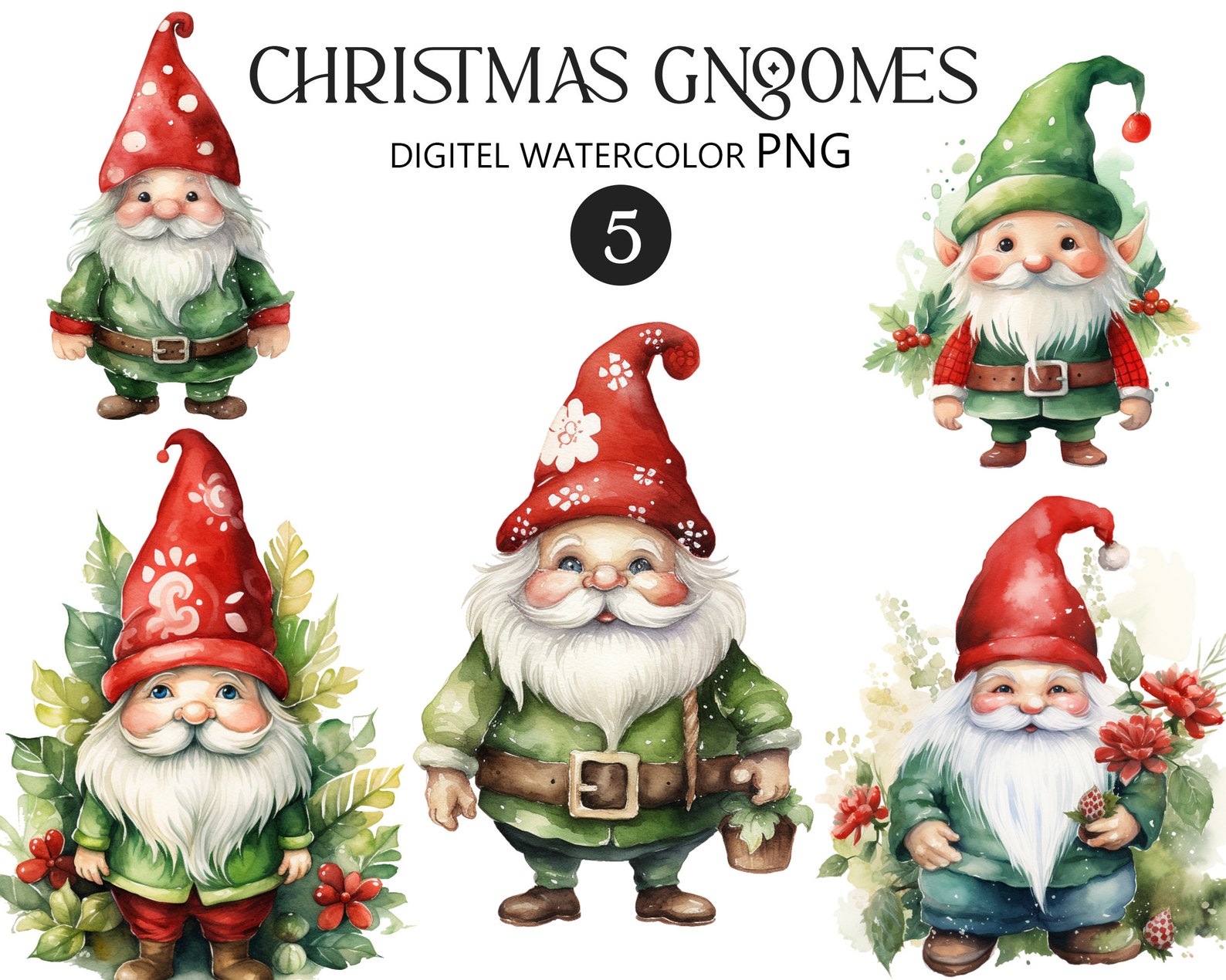 Watercolor Christmas Gnomes Clipart Png Cute Gnome - Etsy