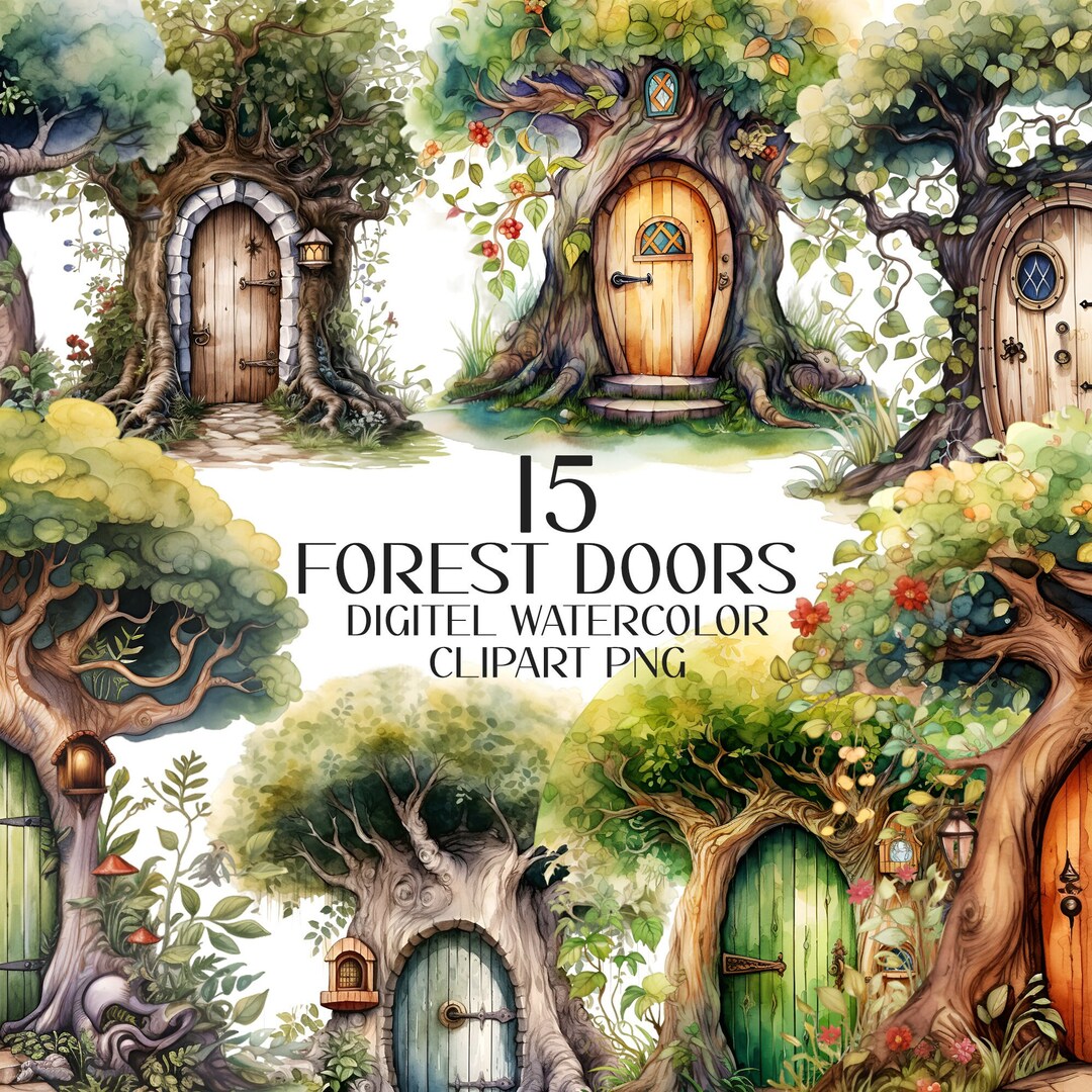 Watercolor Clipart, Forest Doors, Tree House, Forest Tree, Oak, Png ...
