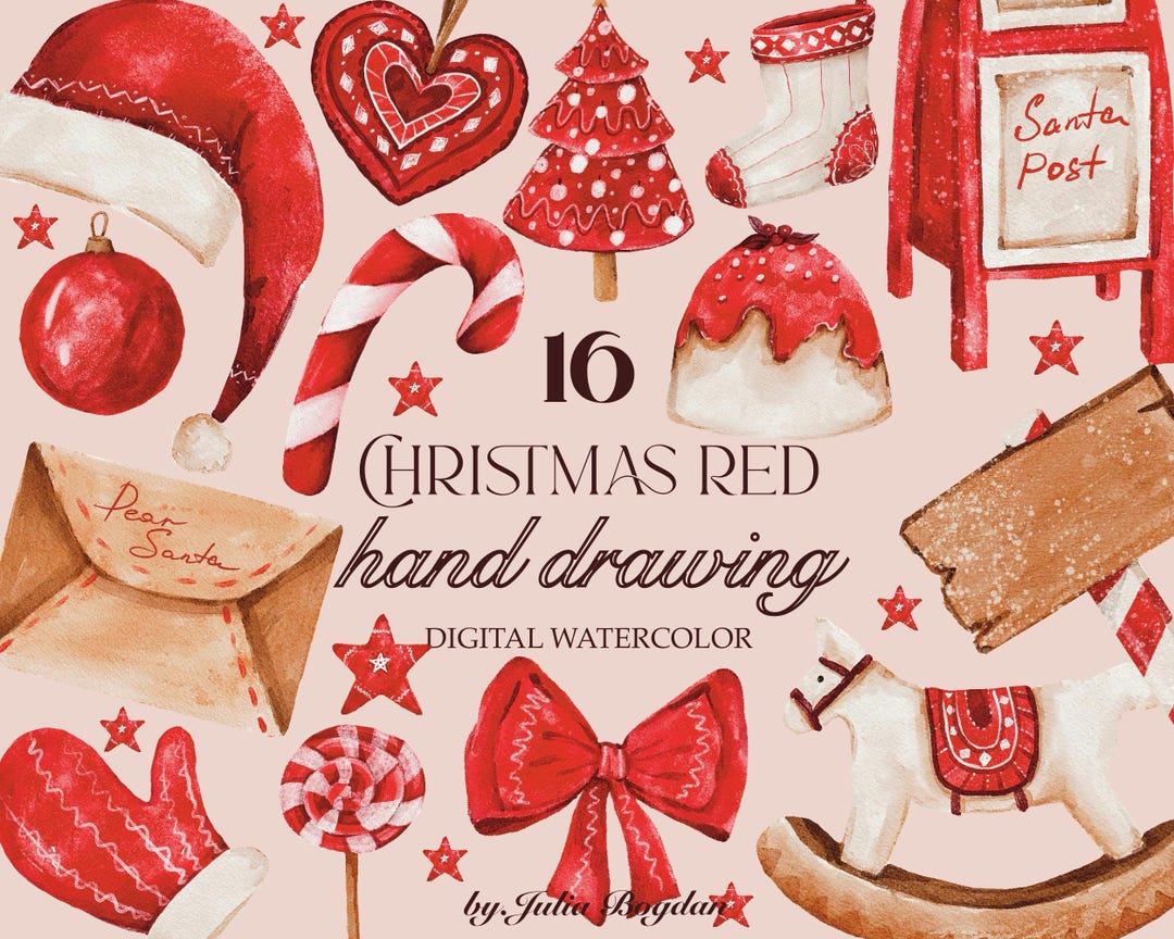 Christmas Red Clipart Watercolor Png, Hand Drawn Christmas Decor Tree ...