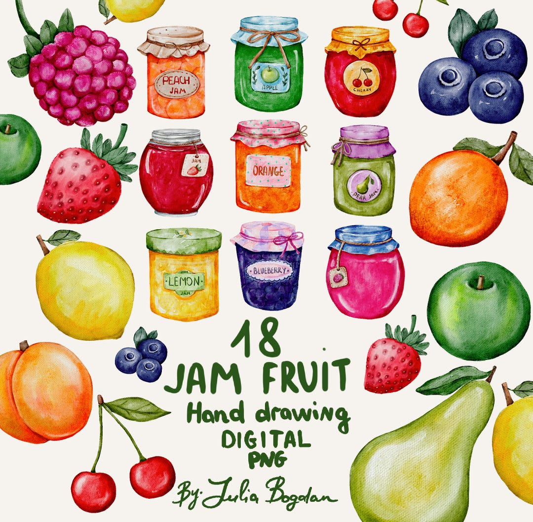 Fruit Jam Watercolor Clipart Summer Fruit Illustration Png, Digital ...