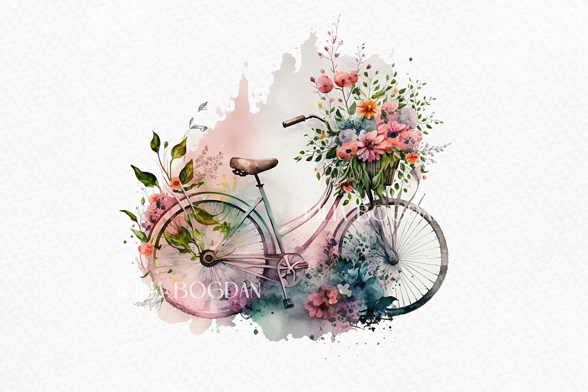 Watercolor Spring Bike With Flowers Spring Card. Digital - Etsy