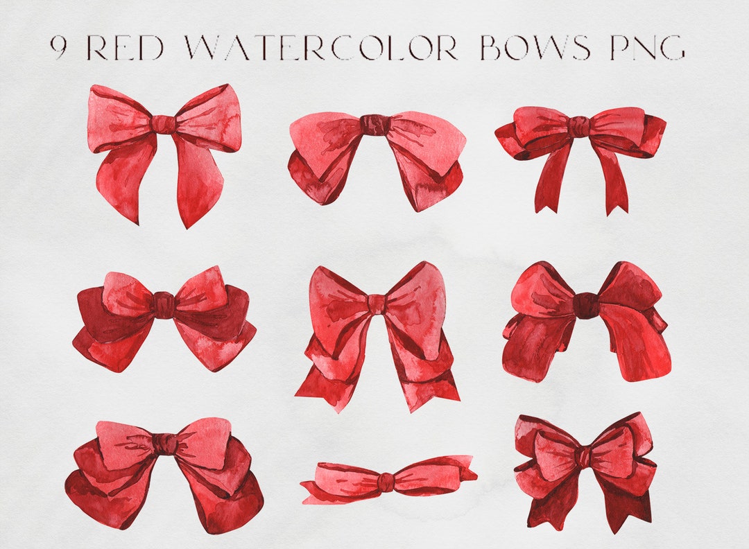 Watercolor Set of Red Bows, Bows for Decoration of Holiday Gifts and ...