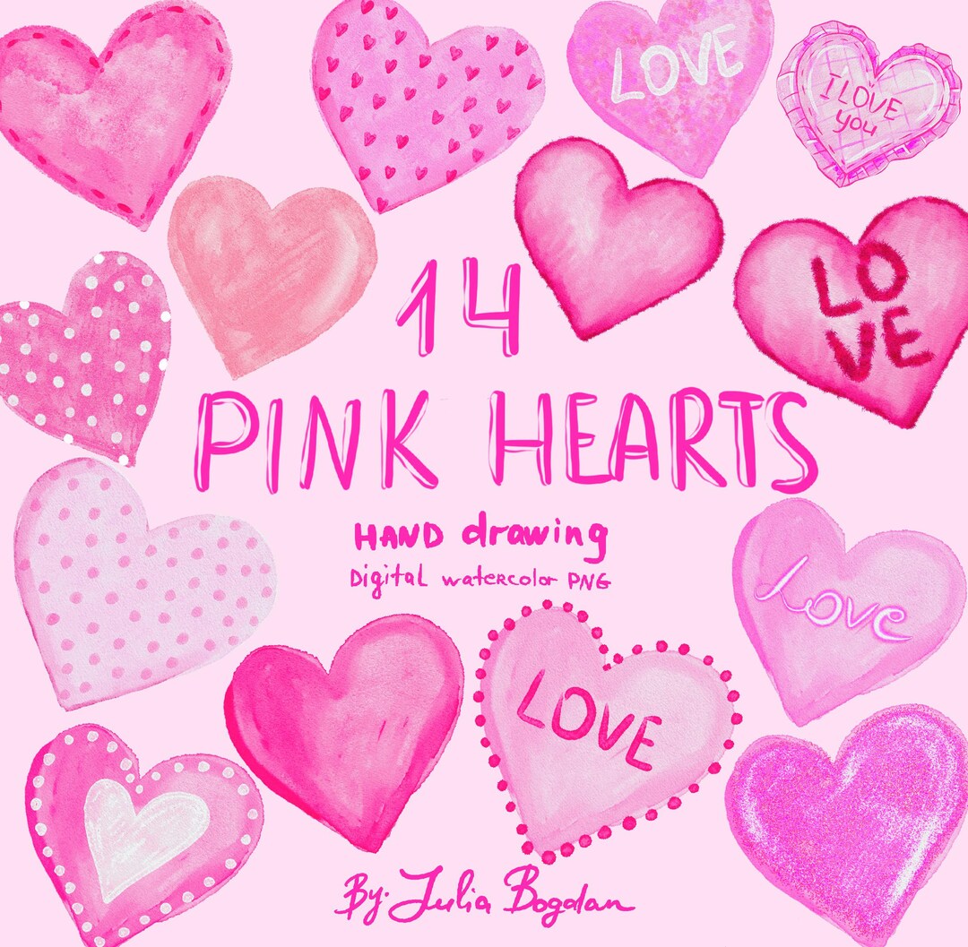 Watercolor Clipart Pink Hearts Set Png, Valentine's Day, Romantic Pink ...