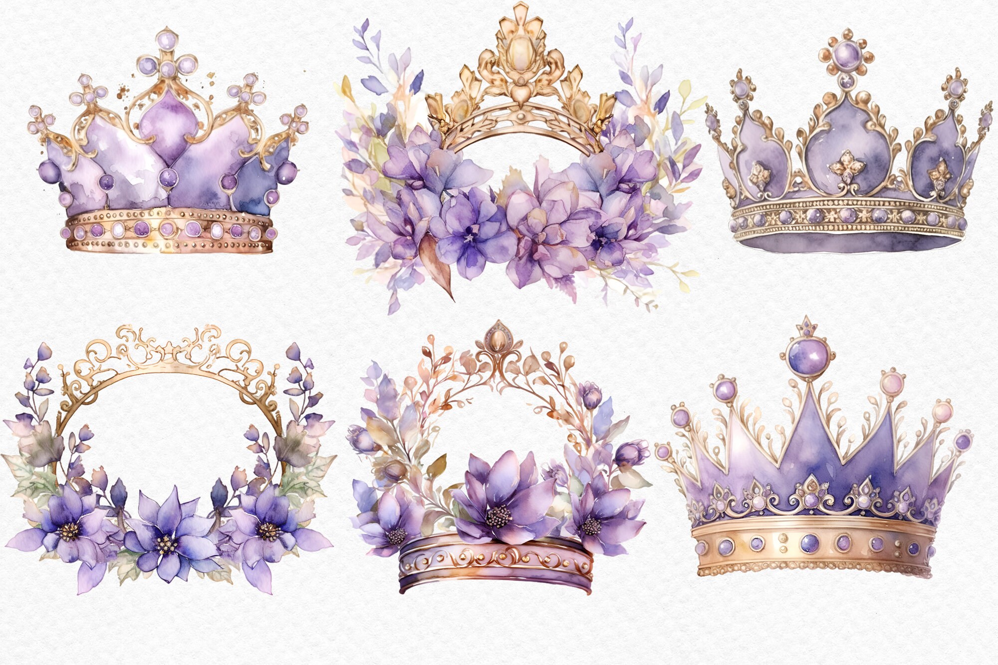 Watercolor Golden Crown, Lilac Crown, Princess Crown, Fairy Crown. PNG ...