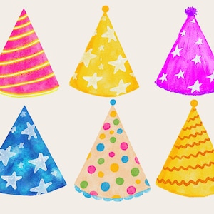 Watercolor Party Hats Clipart, Birthday Hats Clipart, Rainbow Clipart ...