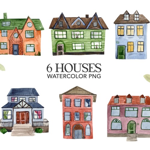 Clipart. Watercolor Colorful Houses. Digital Clipart Png - Etsy