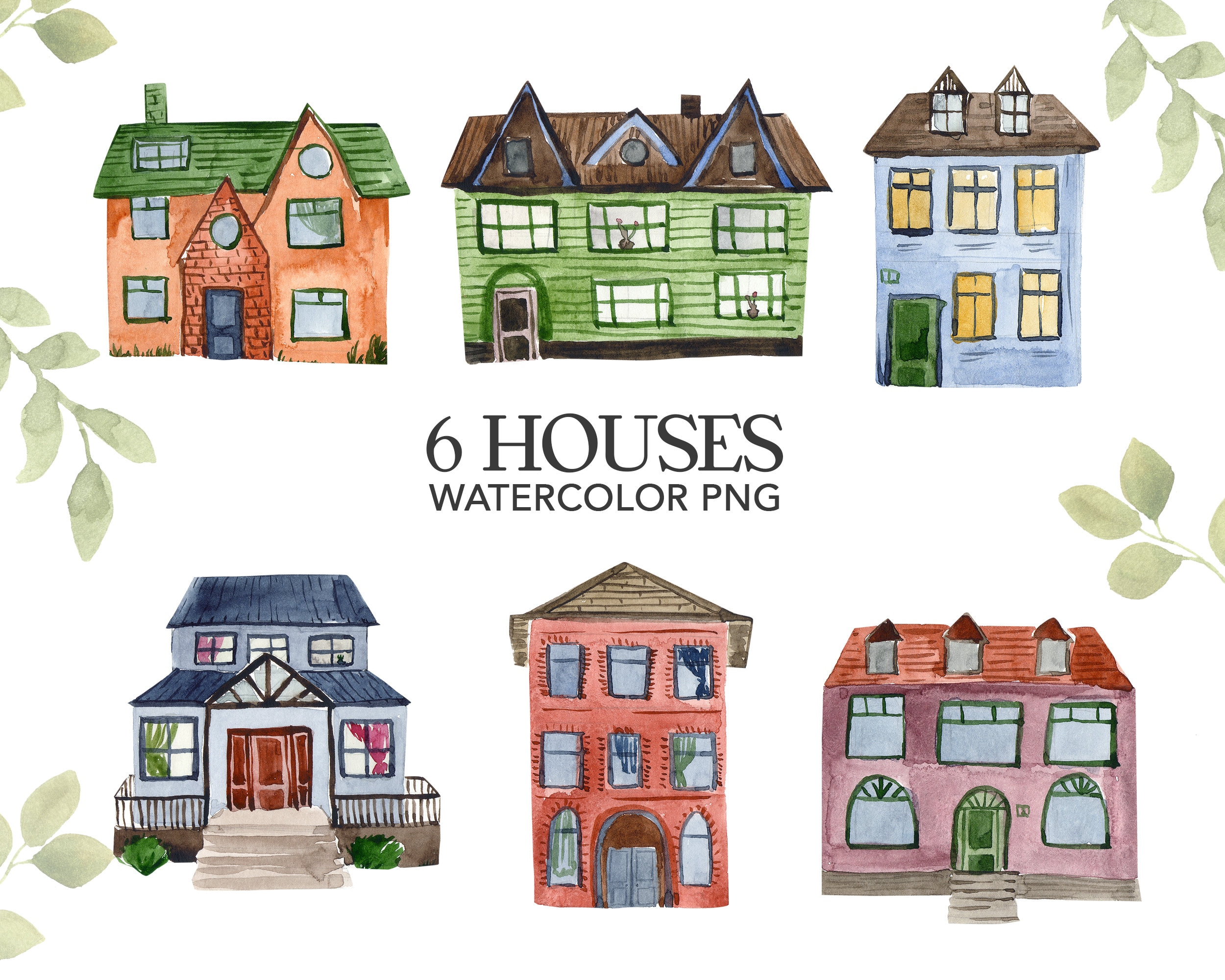 Watercolor Houses Clipart. House Illustration, Cozy Vintage Housepng ...