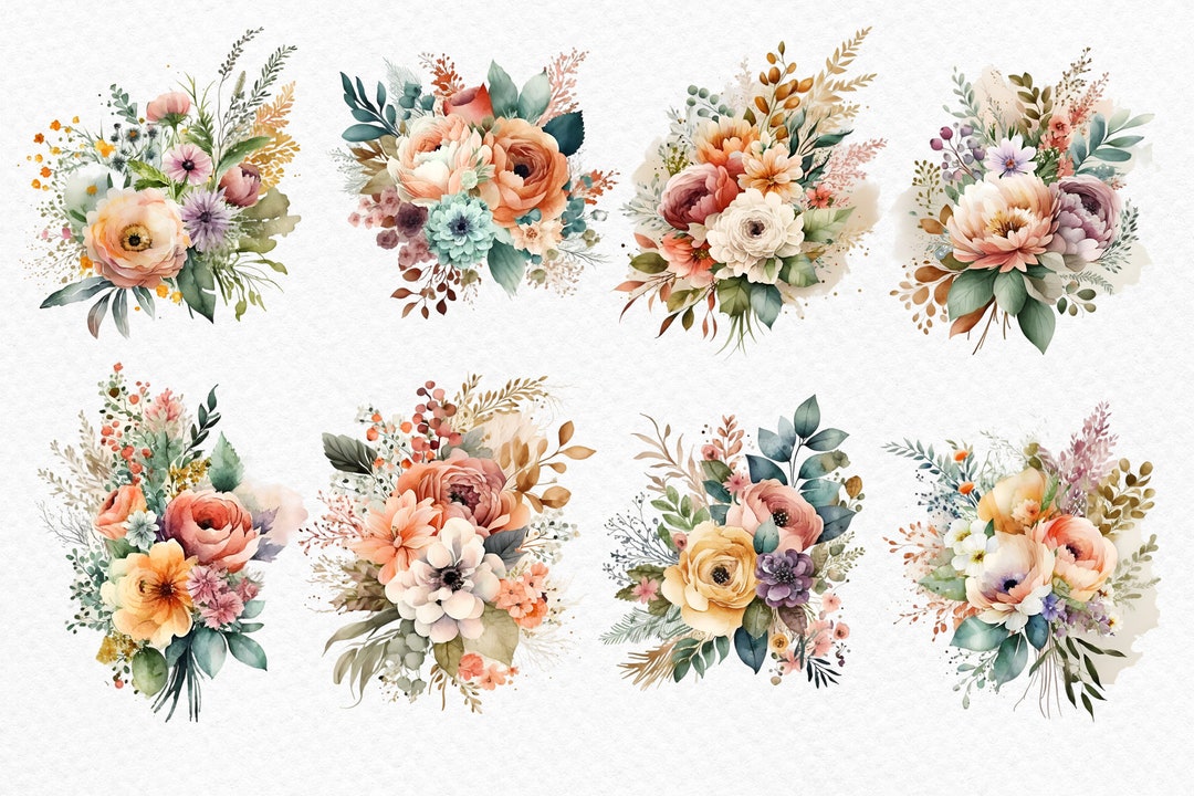 Watercolor Summer Flower Bouquets, Summer Flowers, Spring Flowers ...