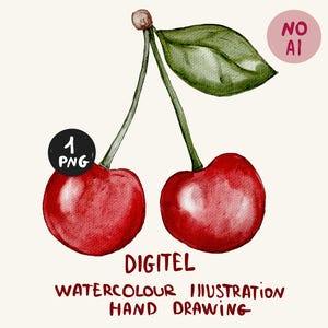 Watercolor Cherry Digital Illustration Png, Hand Drawing, 1 Png - Etsy