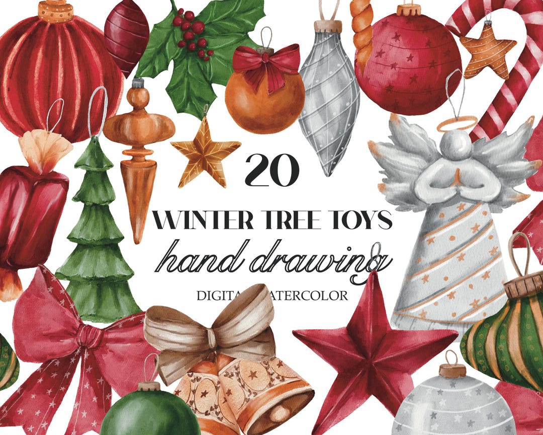 Watercolor Clipart Christmas Tree Decorations, Christmas Tree Decor ...