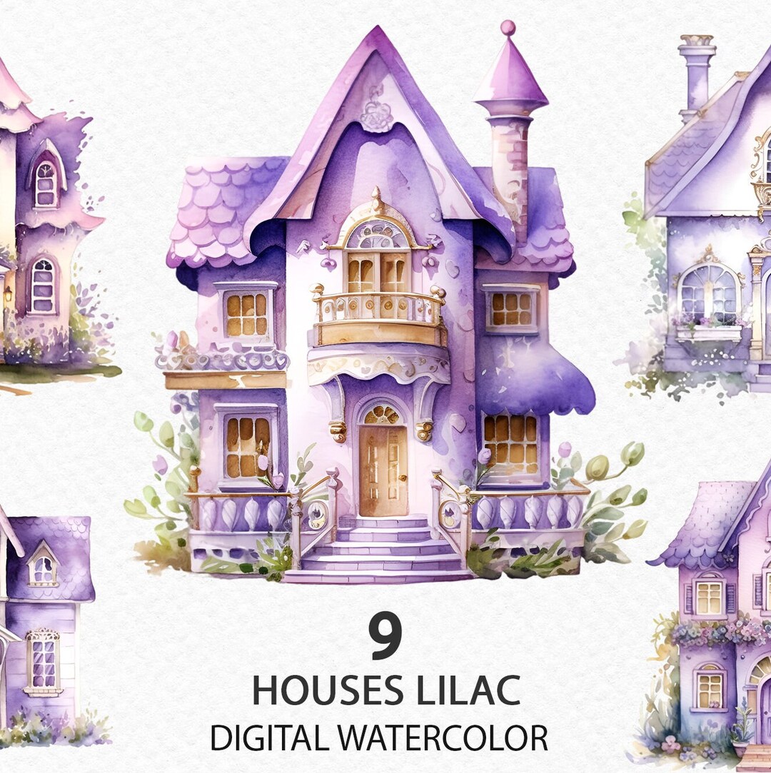 Watercolor Lilac Cute House, Toy House, Fairy House, Lilac House, House ...