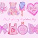 Watercolor Clipart Pink Set, Bow, Cherry, Heart. Romantic Trendy ...