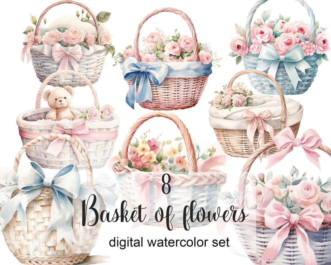 Flower Basket Png, Pastel Basket, Shabby Chic Basket, Spring Basket Png ...