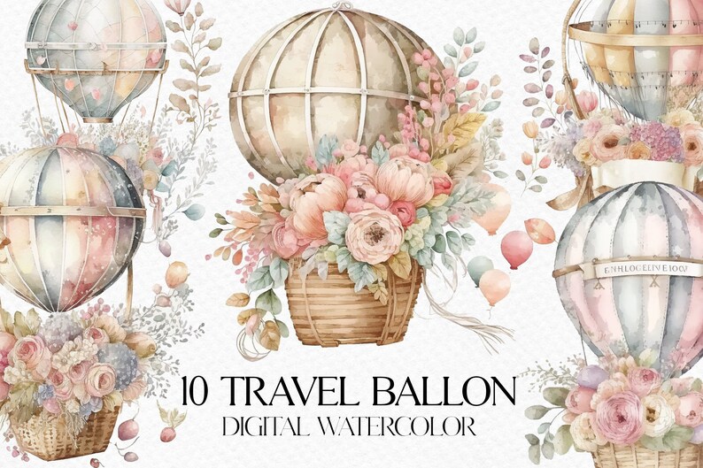 Watercolor Travel Balloon With Flowers Travel Balloon - Etsy