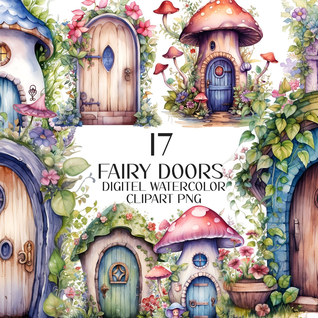 Watercolor Clipart, Fairy Doors, Fairy Forest Doors, Cute Wooden Doors ...