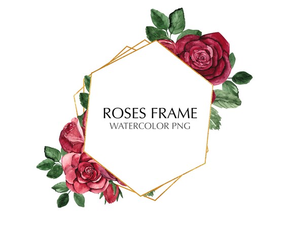 Clipart Red Roses Watercolor Gold Flower Wreath. Digitel - Etsy