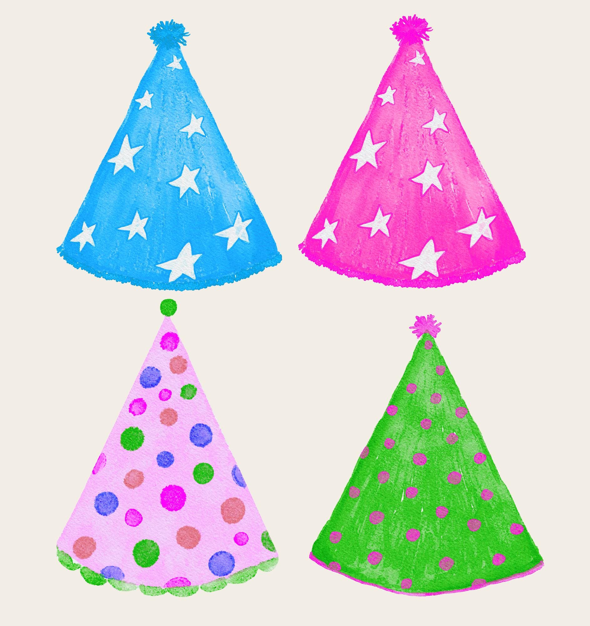 Watercolor Party Hats Clipart, Birthday Hats Clipart, Rainbow Clipart ...