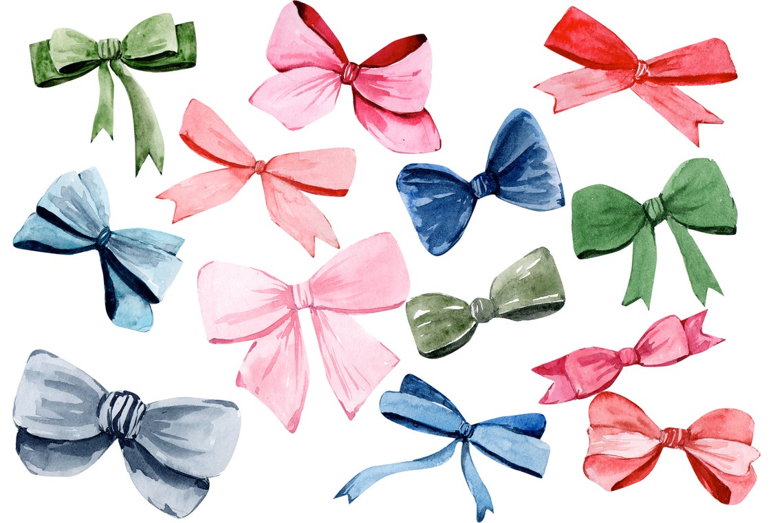 Watercolor Clipart Colorful Bows.clipart PNG Birthday Party - Etsy