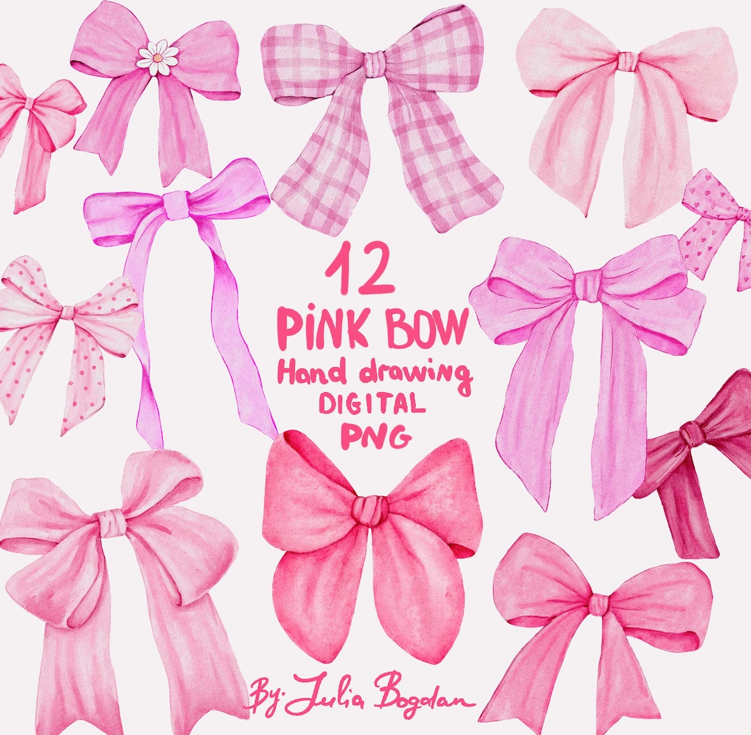 Pink Bows Watercolor Png Clipart Hand Drawing Set Digital Download - Etsy