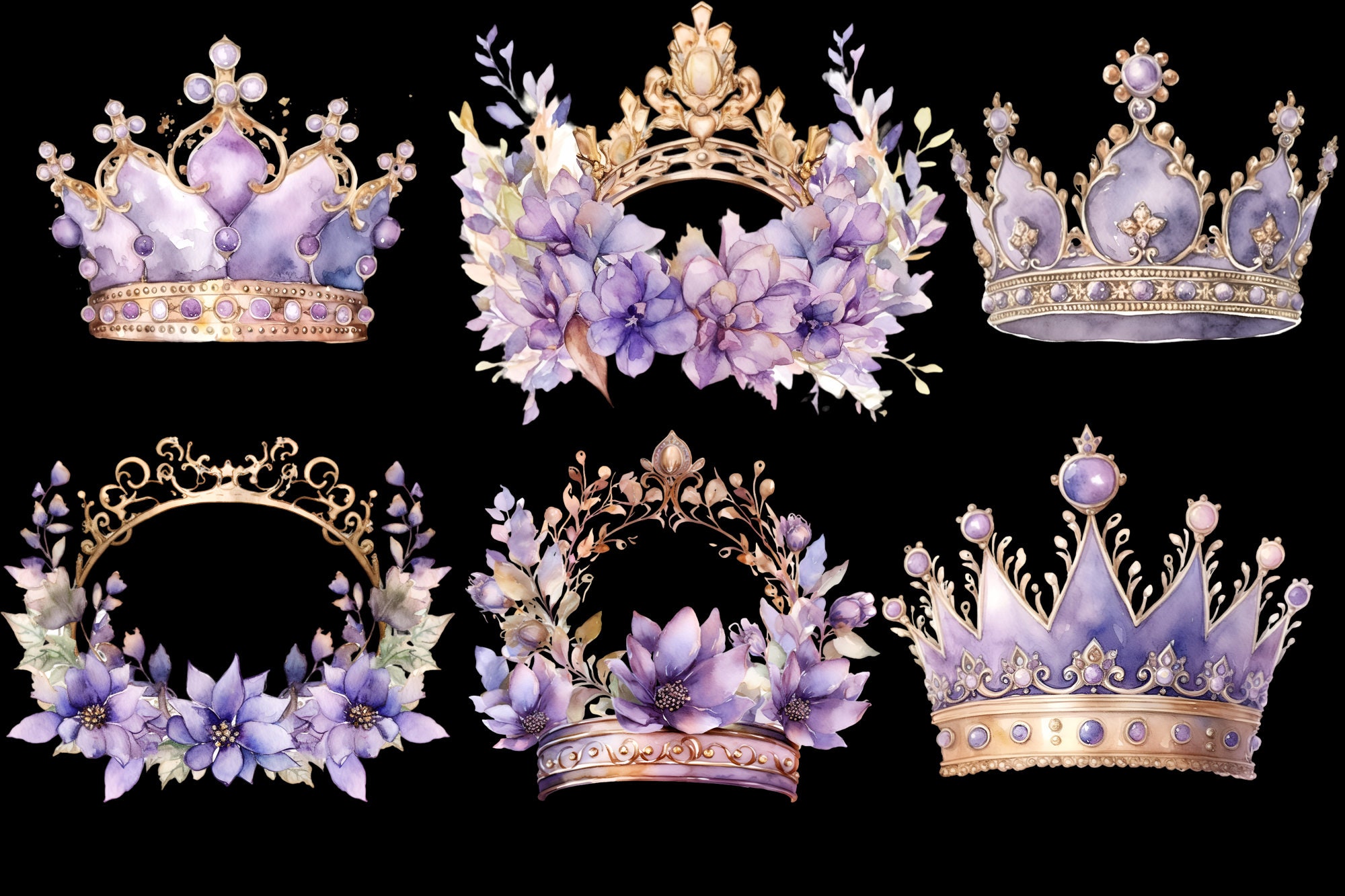 Watercolor Golden Crown, Lilac Crown, Princess Crown, Fairy Crown. PNG ...