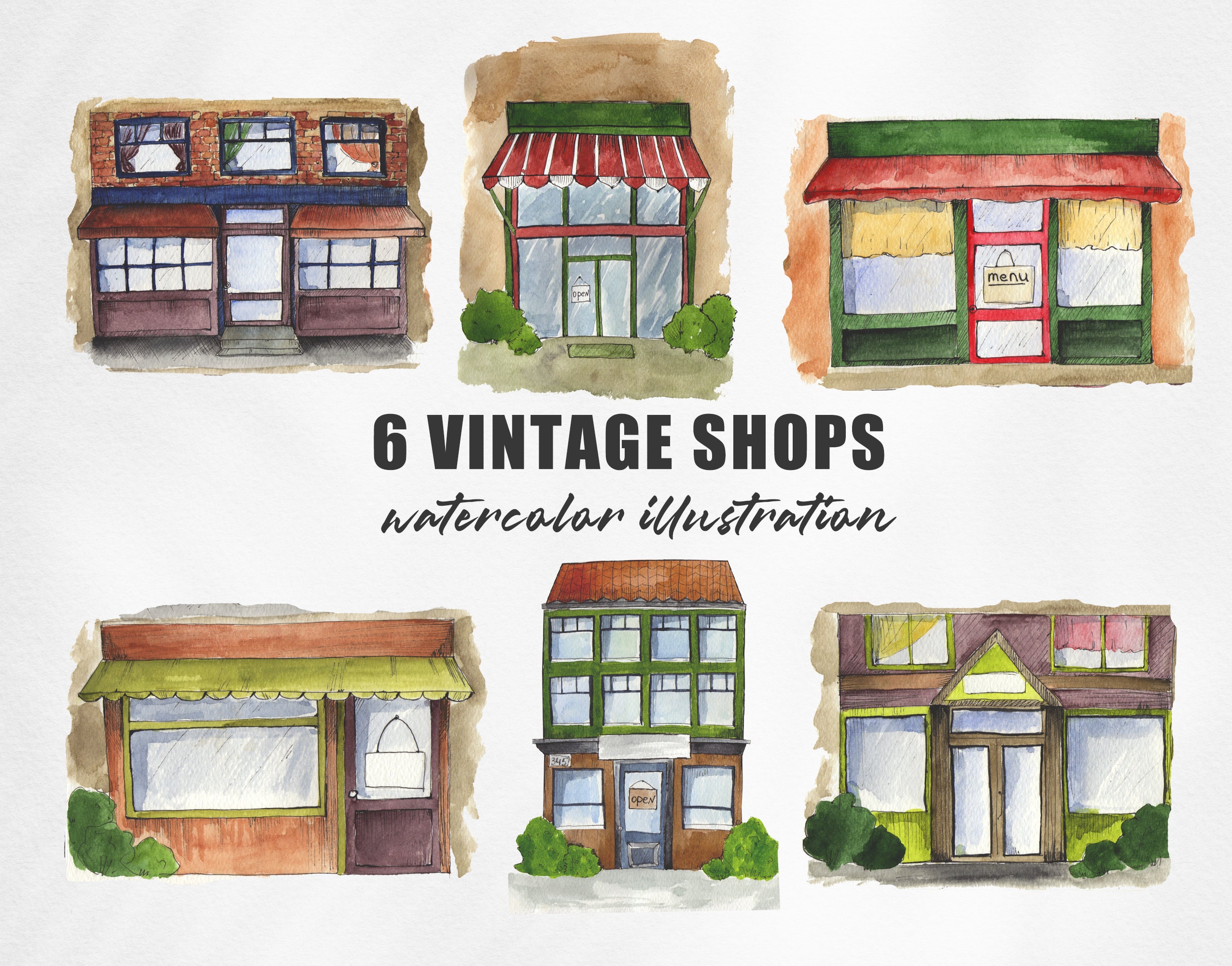 Vintage Shop Watercolor House Shop in House Watercolor - Etsy