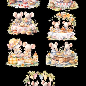 Watercolor clipart, cute mouse picnic in nature, mouse story, cute ...