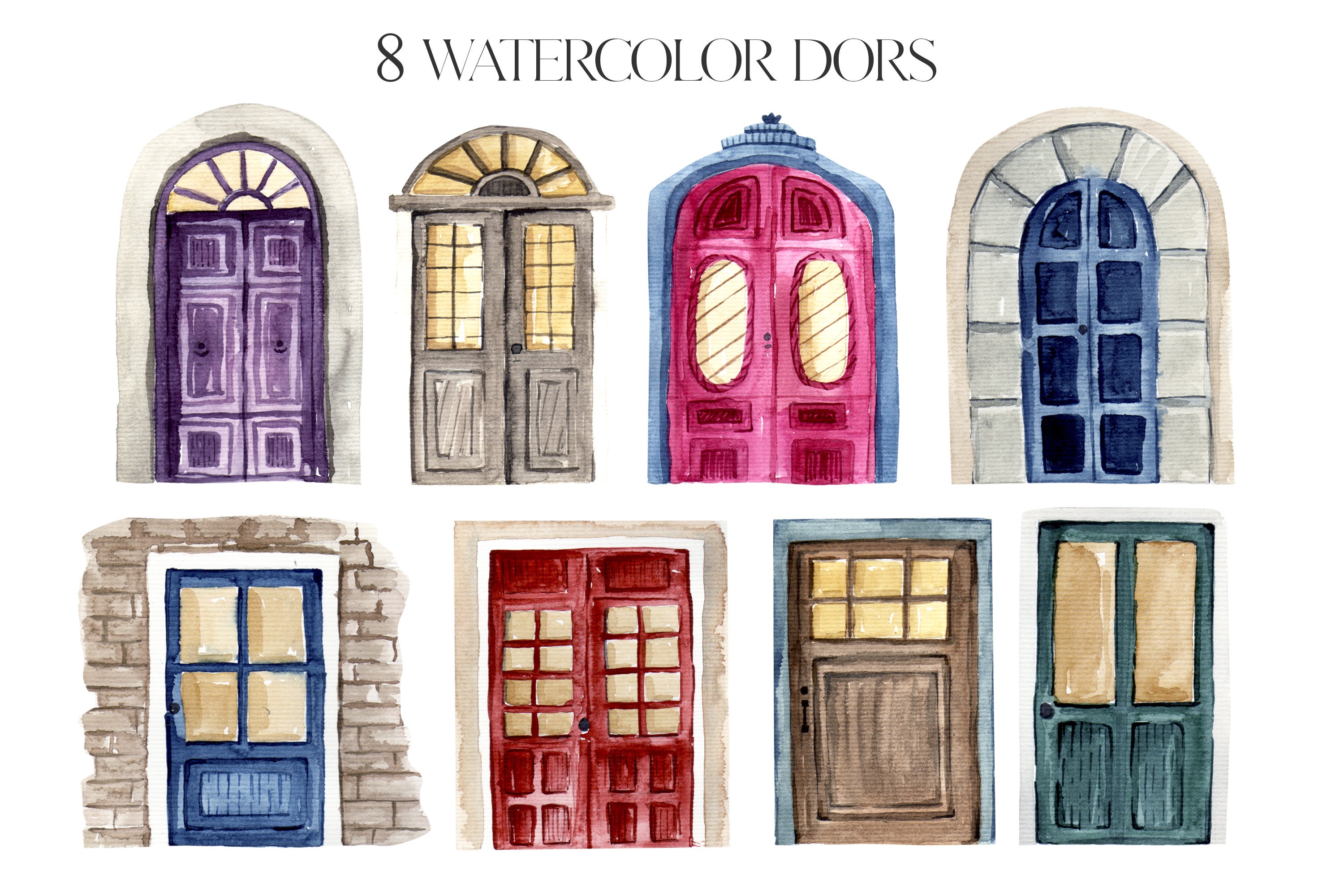 Watercolor Colorful Doors. Door PNG Illustration. PNG Digital Clipart ...
