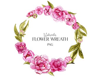 Peonies Watercolor Clipart, Pink Floral Png Clip Art, Boho Flowers ...