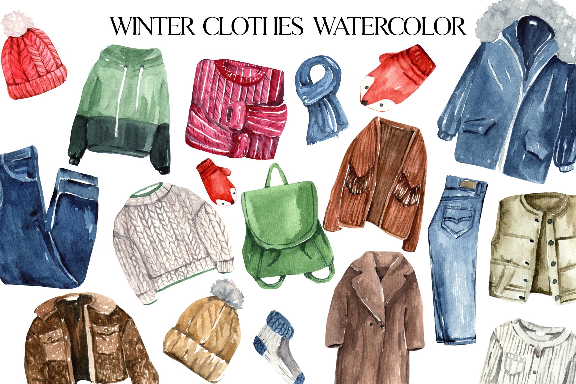 Winter Clothes Watercolor Wintertime Clothes Sweaters Clipart - Etsy