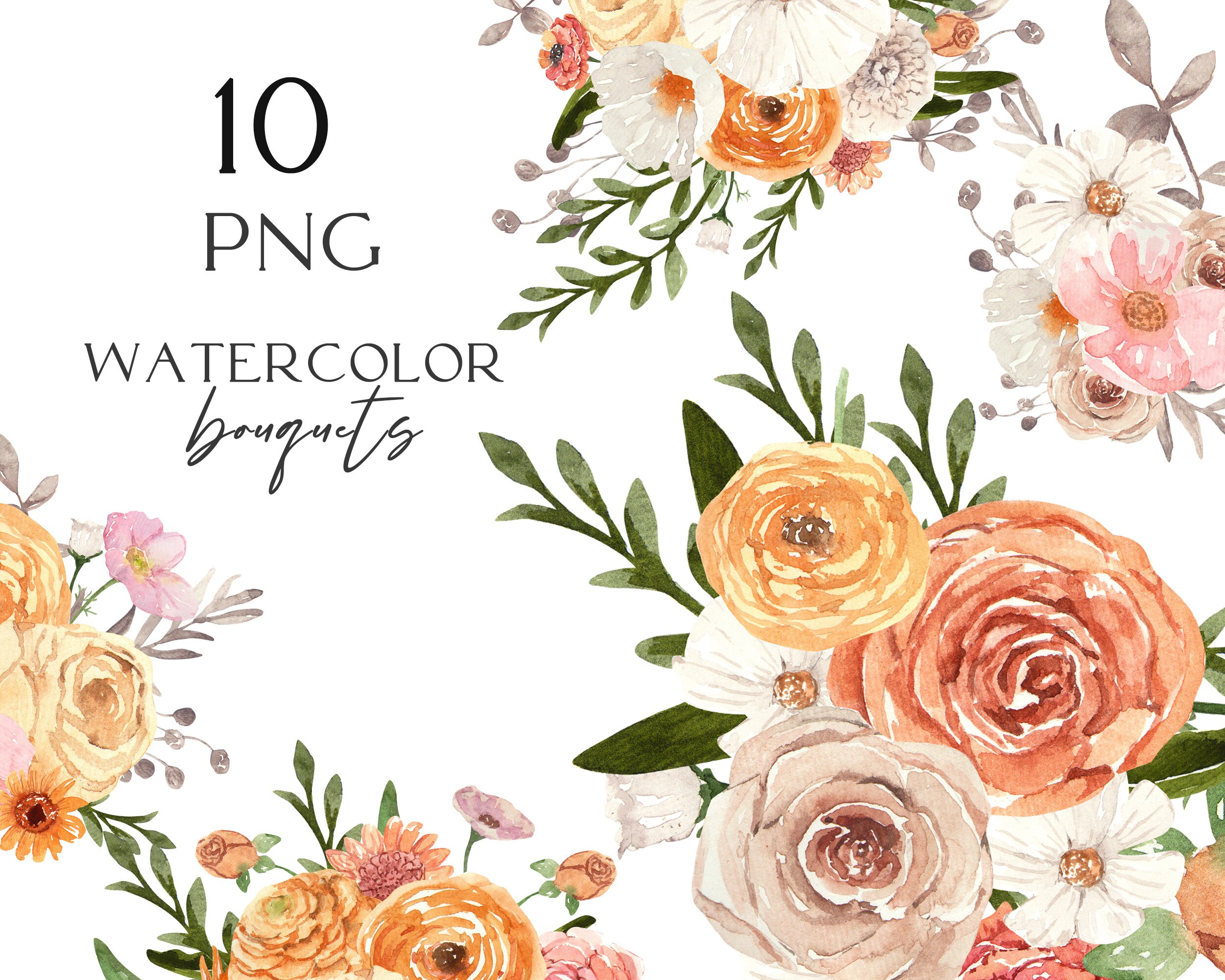 Clipart Autumn Watercolor Flower Bouquets. Set of Bouquets - Etsy