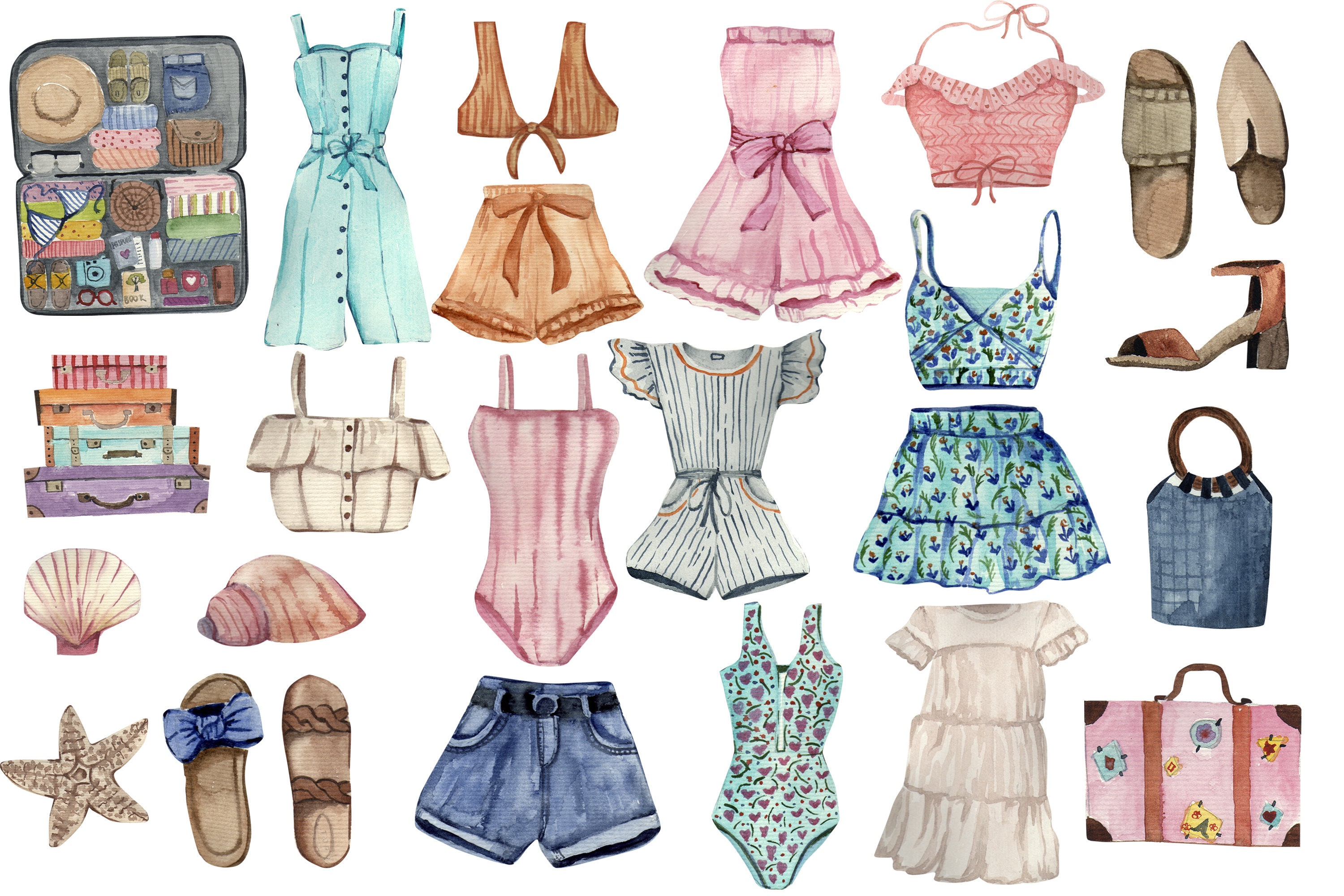 Clipart. Watercolor Summer Clothes PNG. Digital Clipart - Etsy