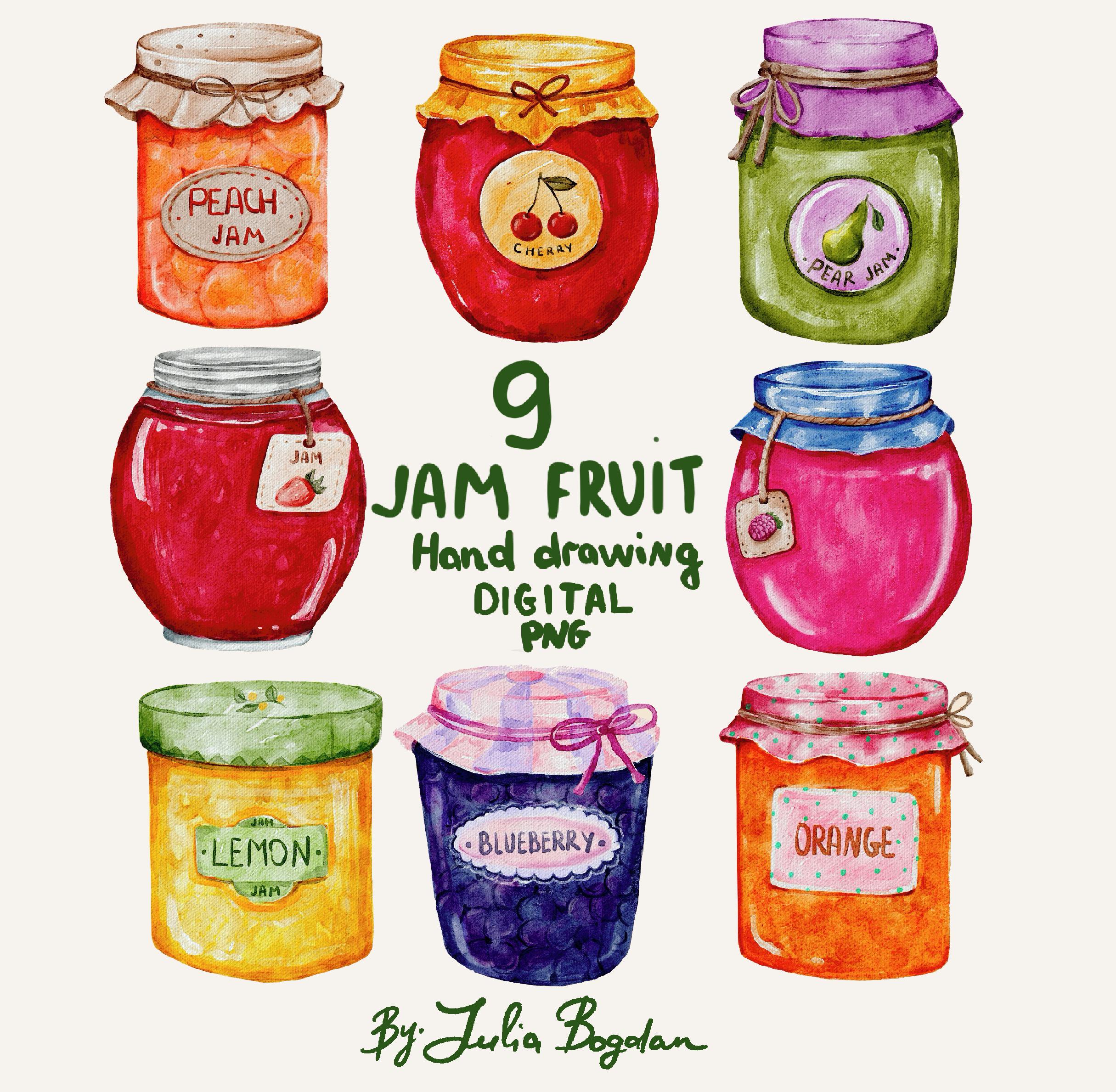 Fruit Jam Watercolor Clipart Summer Fruit Illustration Png, Digital ...