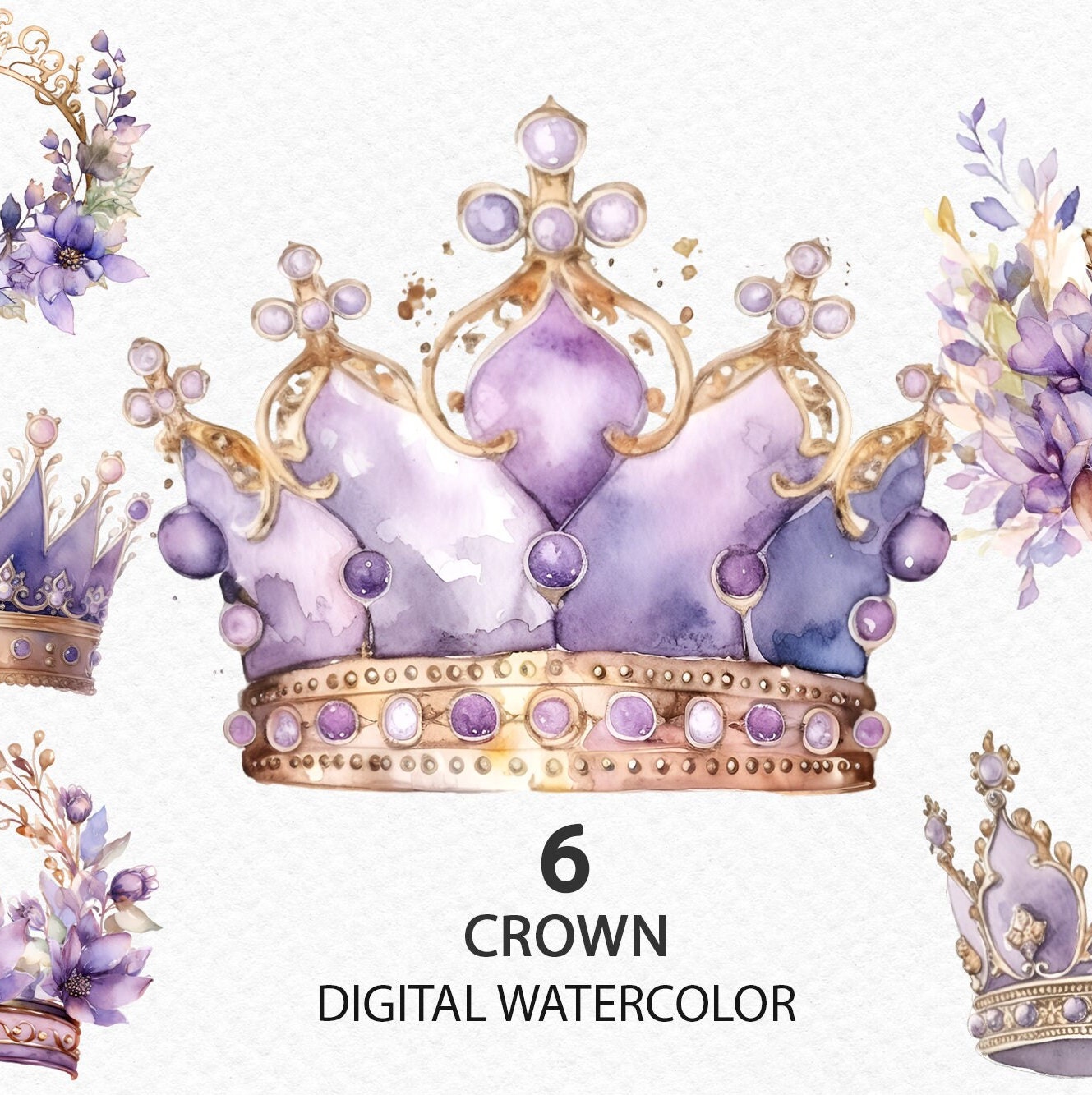 Watercolor Golden Crown, Lilac Crown, Princess Crown, Fairy Crown. PNG ...