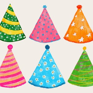 Watercolor Party Hats Clipart, Birthday Hats Clipart, Rainbow Clipart ...