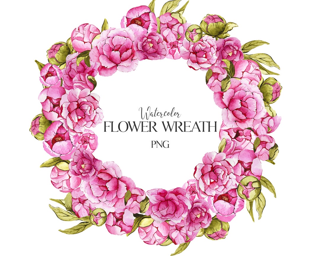 Watercolor Floral Wreath With Pink Peonies. Digital Clipart PNG - Etsy