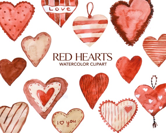 Red Hearts Watercolor Clipart Watercolor Shapes Valentines - Etsy