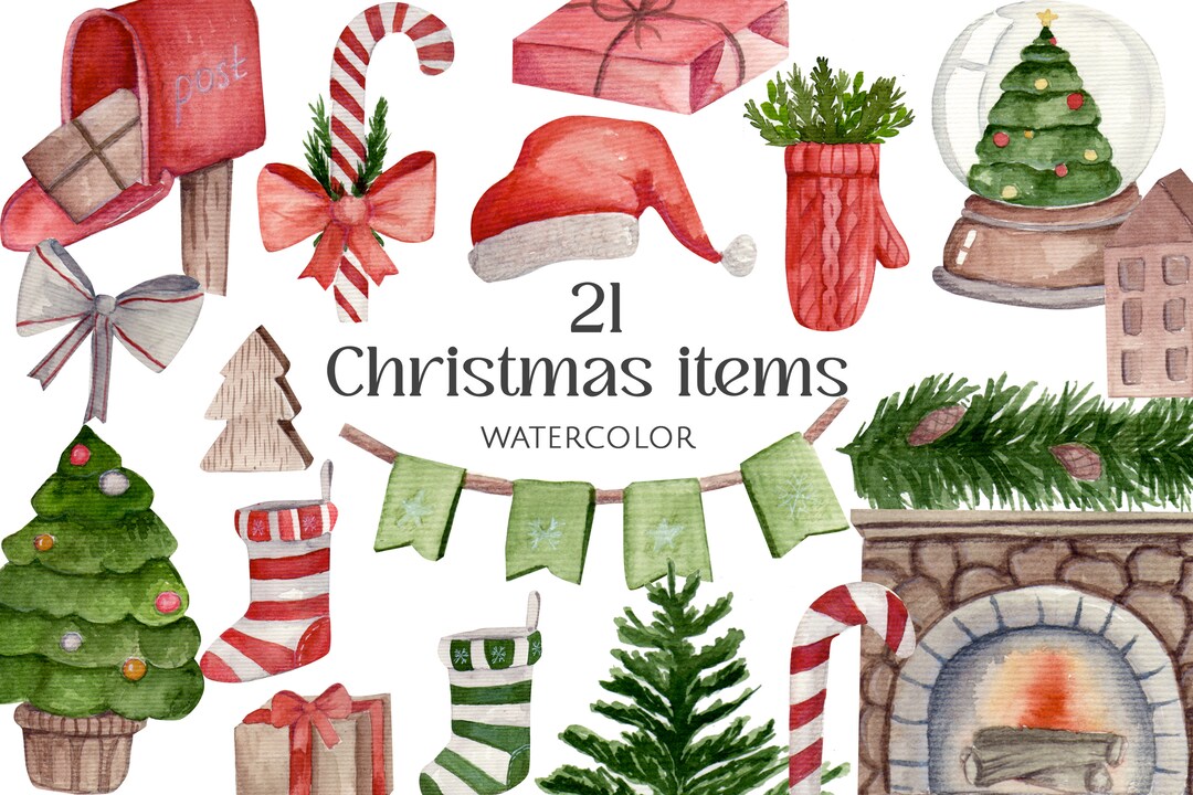 Clipart. Watercolor Christmas Clipart. New Year Clipart. Digital PNG - Etsy