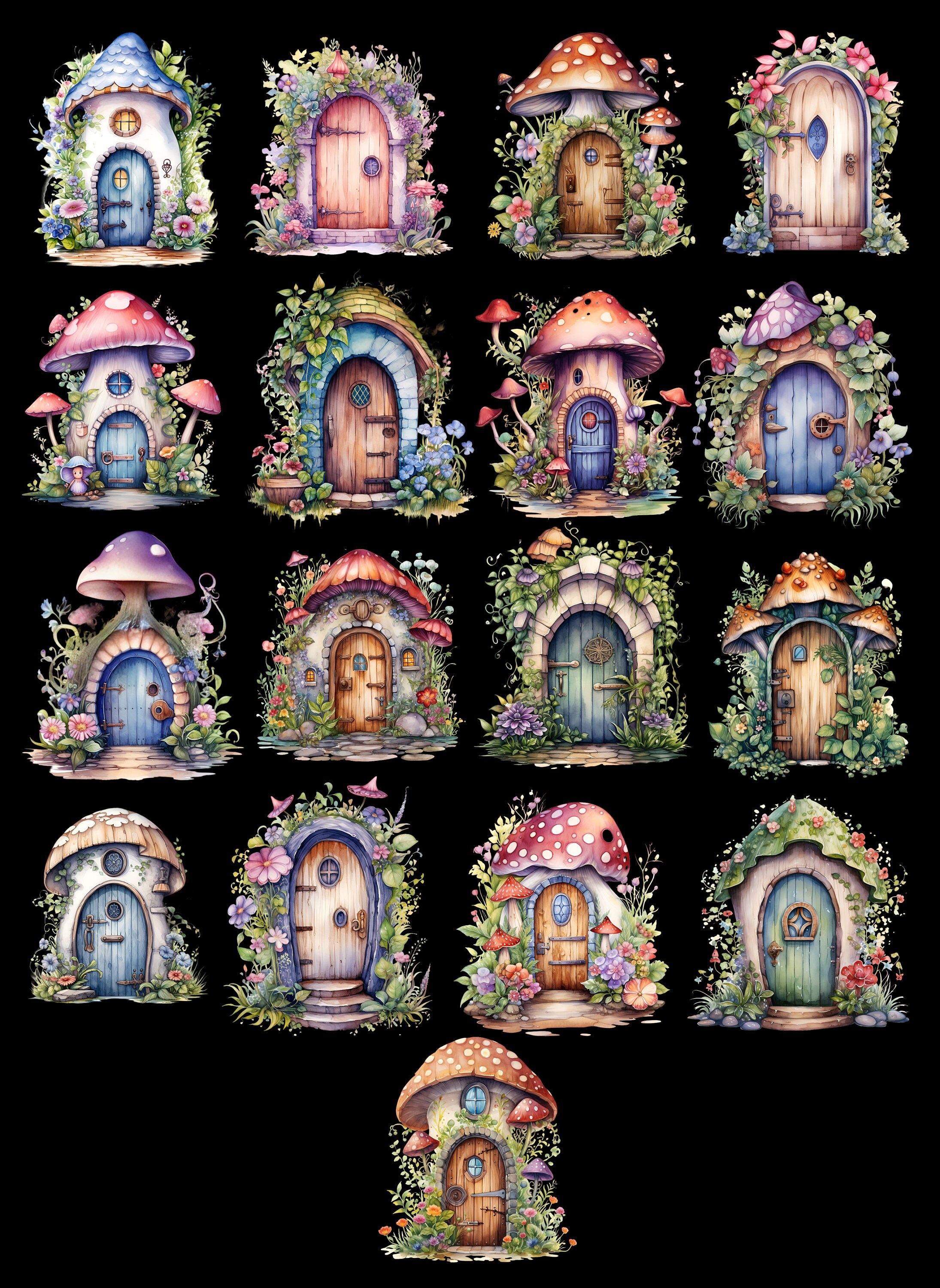 Watercolor Clipart, Fairy Doors, Fairy Forest Doors, Cute Wooden Doors ...