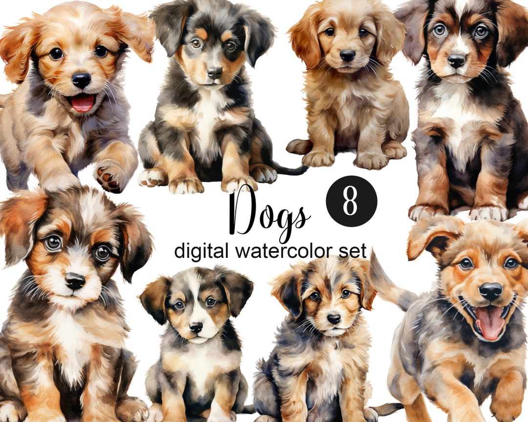 Watercolor Cute Little Puppy, Dog Clipart Png, Puppy Set - Etsy