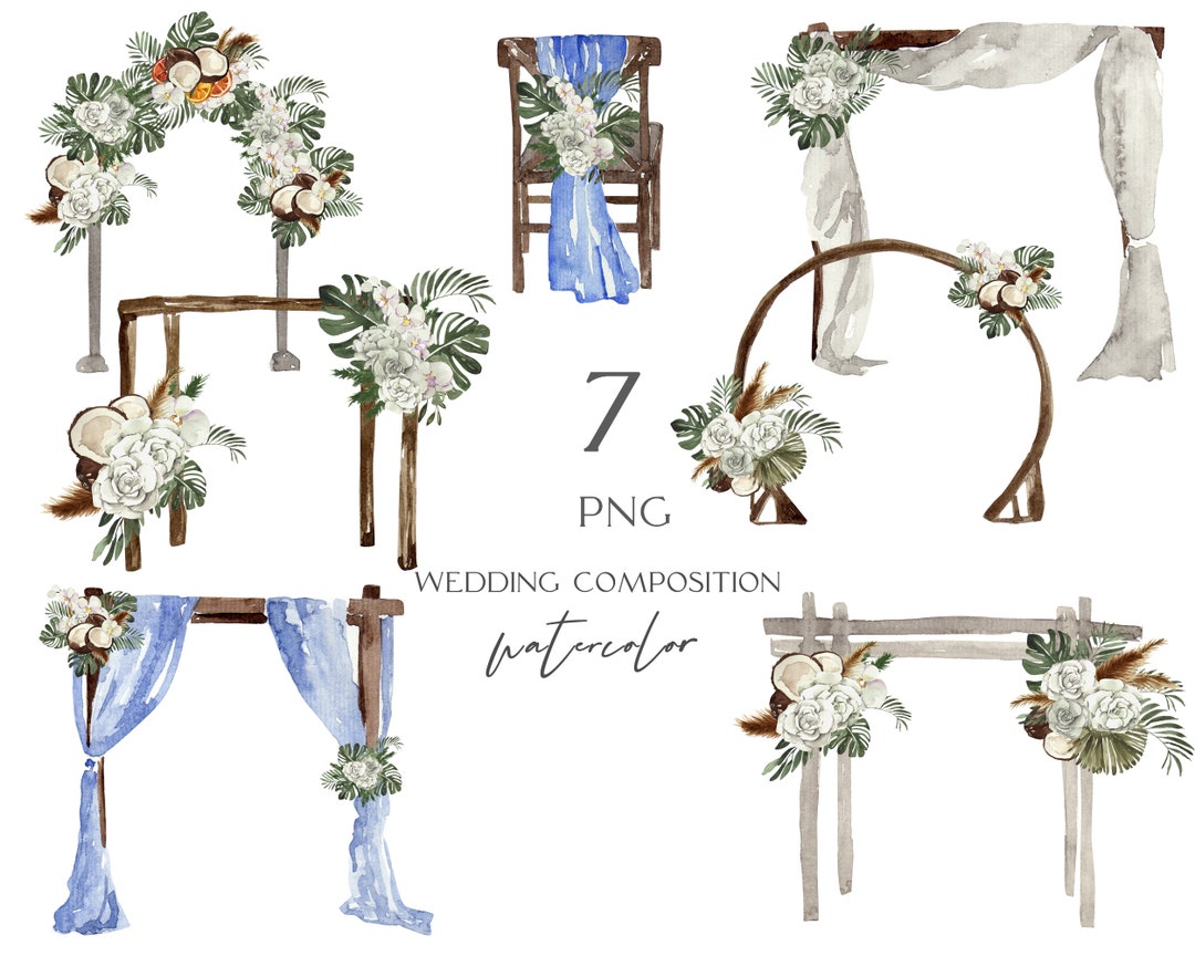 Wedding Arch - Clipart Watercolor Wedding Arch Decorated With White ...