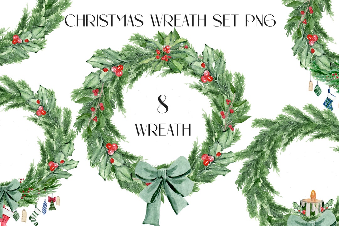 Christmas Wreath Clipart, Watercolor Christmas , Flower Clipart ...