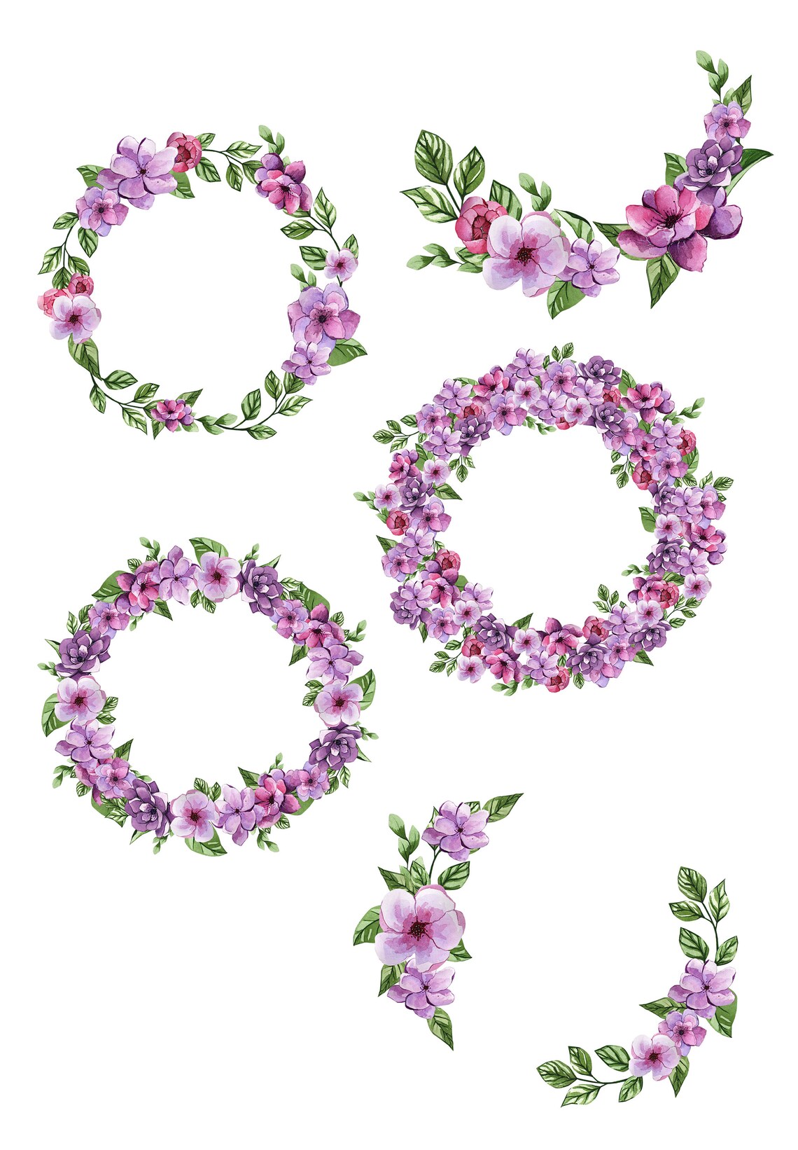 Watercolor Lilac Flower Wreath Clipart. Flower Frame Digital - Etsy