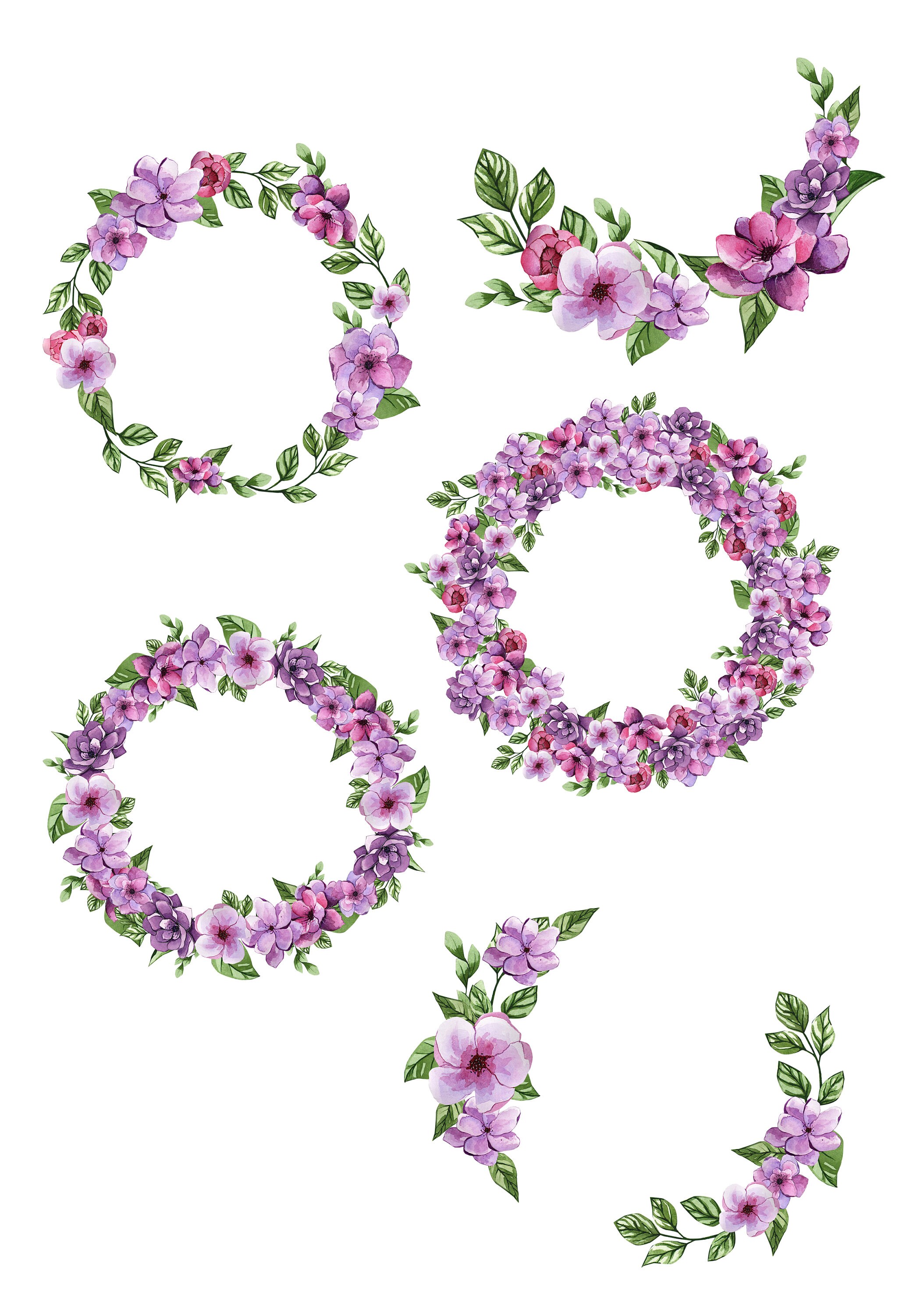 Watercolor Lilac Flower Wreath Clipart. Flower Frame Digital - Etsy