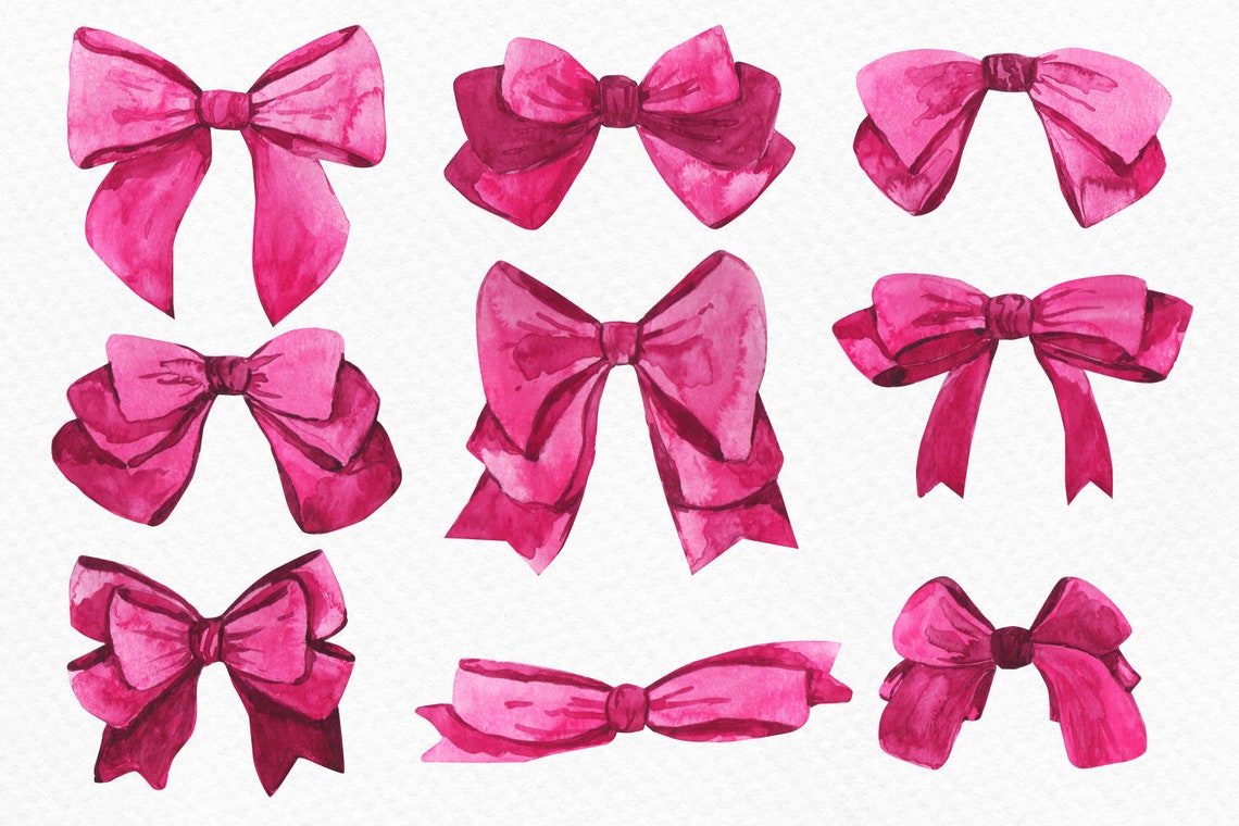 Watercolor Clipart Pink Bows. Clipart PNG Birthday Party Decoration ...