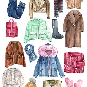Winter Clothes Watercolor Wintertime Clothes, Sweaters Clipart Digital ...