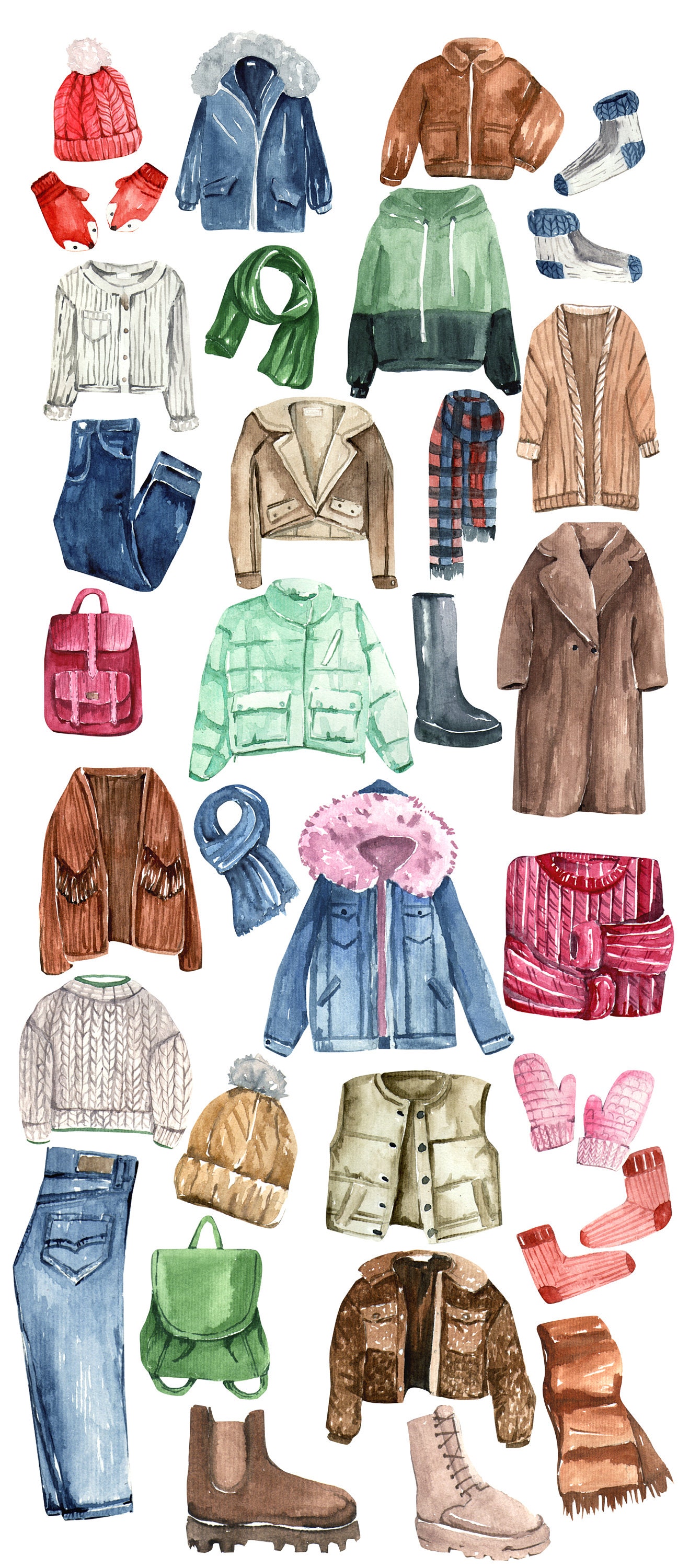 Winter Clothes Watercolor Wintertime Clothes, Sweaters Clipart Digital ...