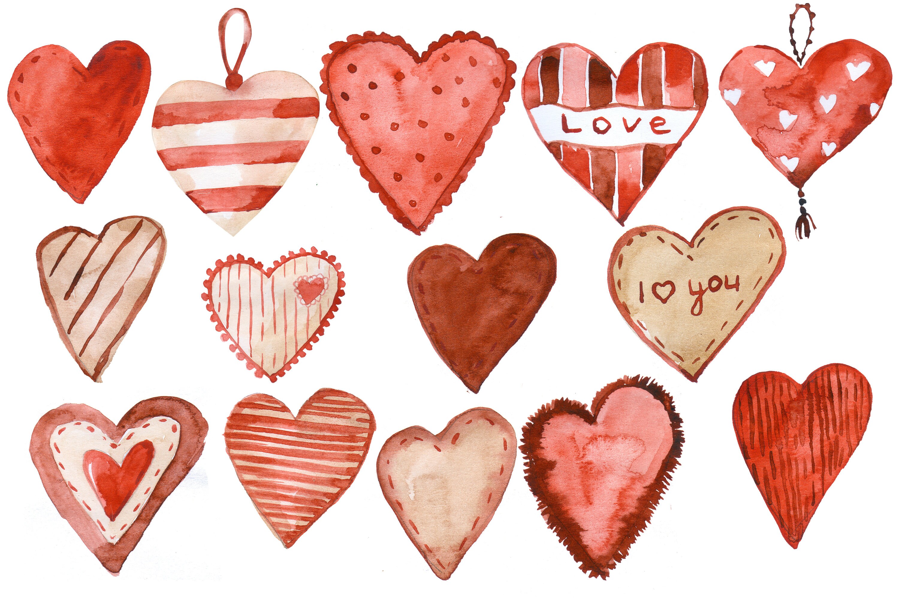 Red Hearts Watercolor Clipart Watercolor Shapes Valentines - Etsy
